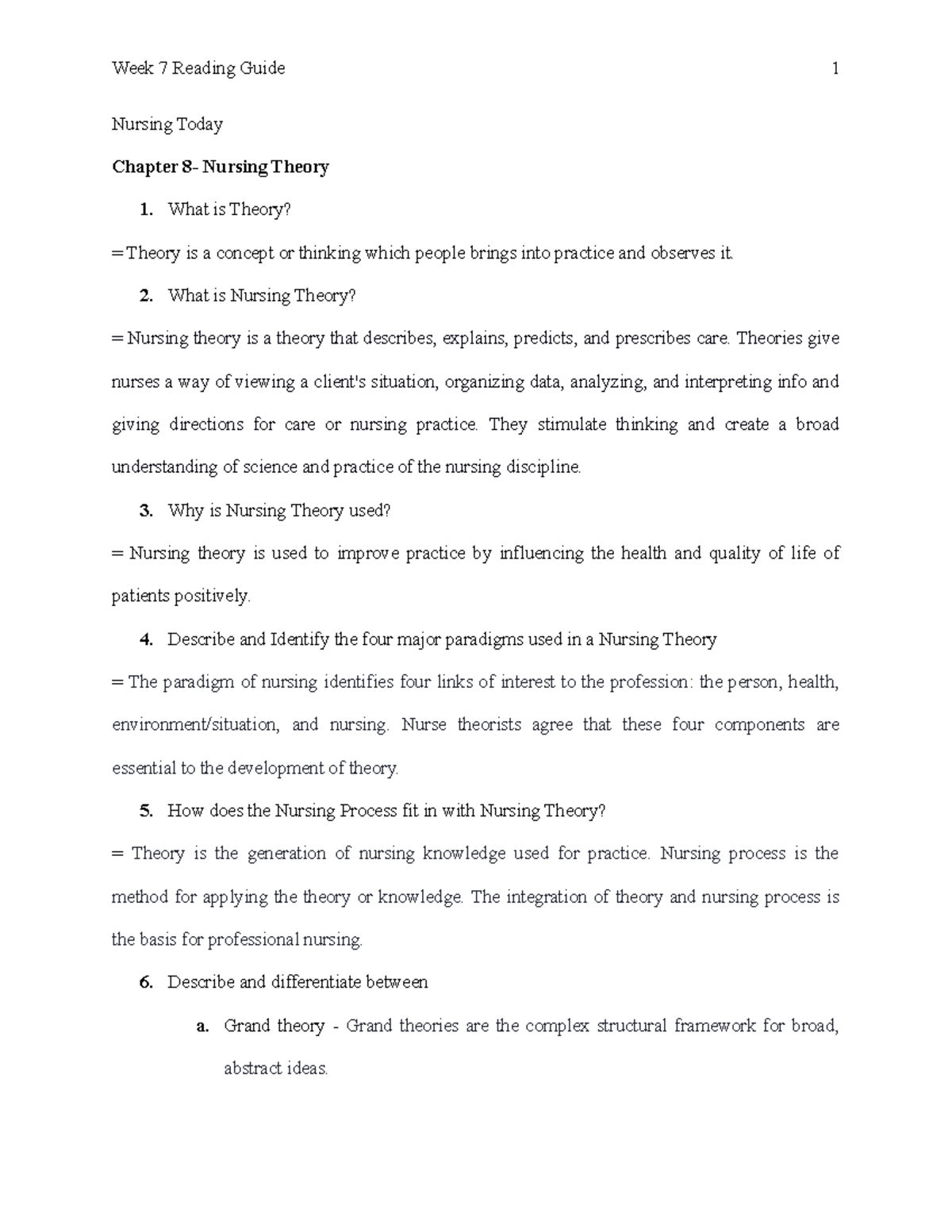 Week 7 Reading Guide - chap 8 - Week 7 Reading Guide Nursing Today ...