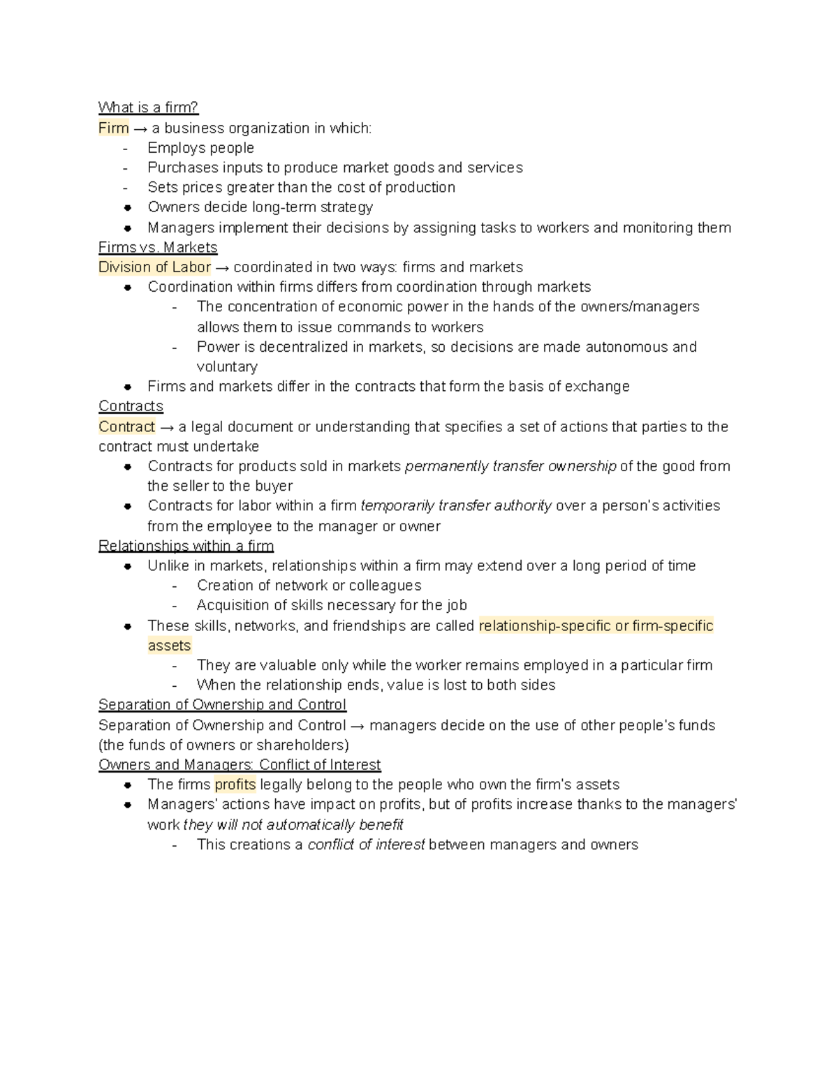 Notes 2 13 - What is a firm? Firm → a business organization in which ...