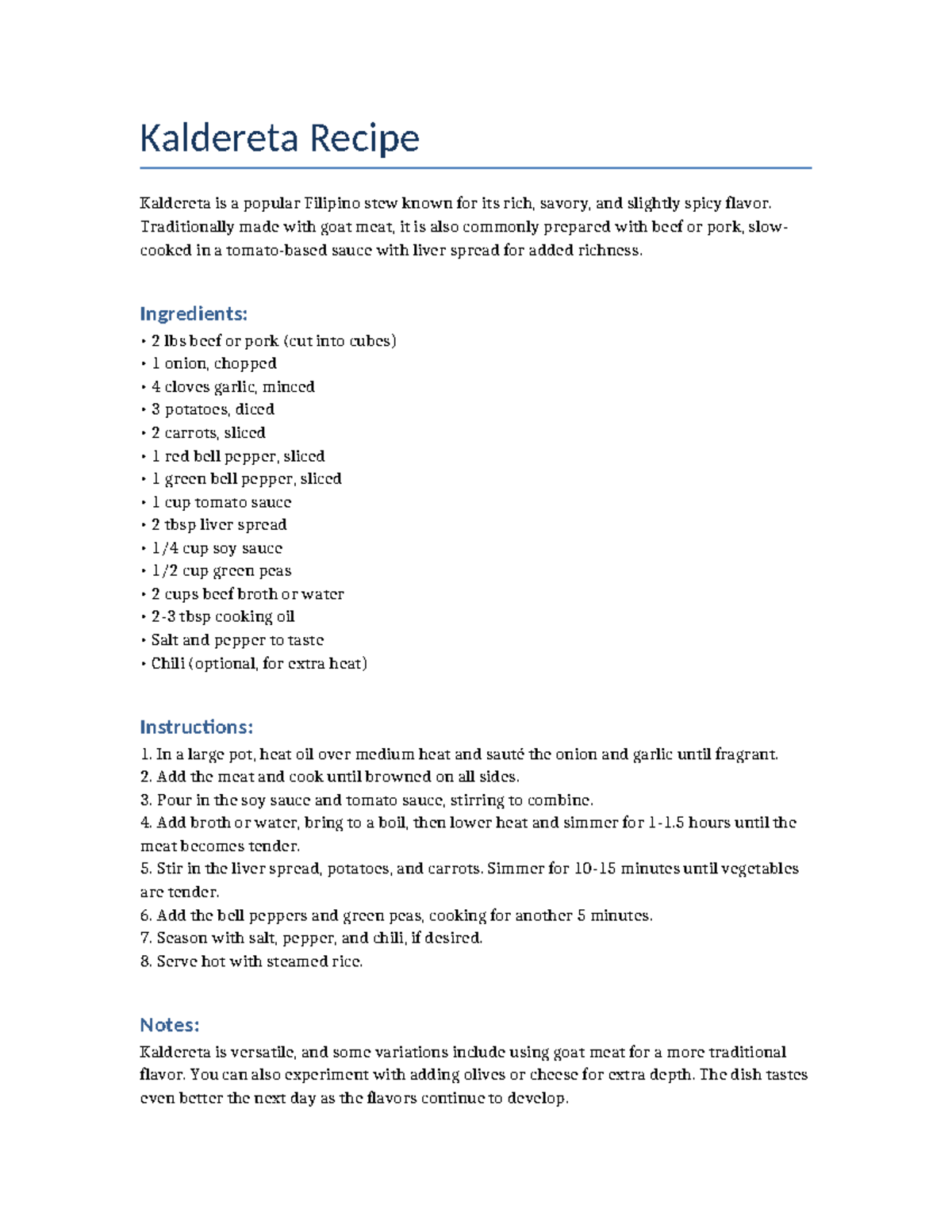 Kaldereta Recipe - Kaldereta Recipe Kaldereta is a popular Filipino ...