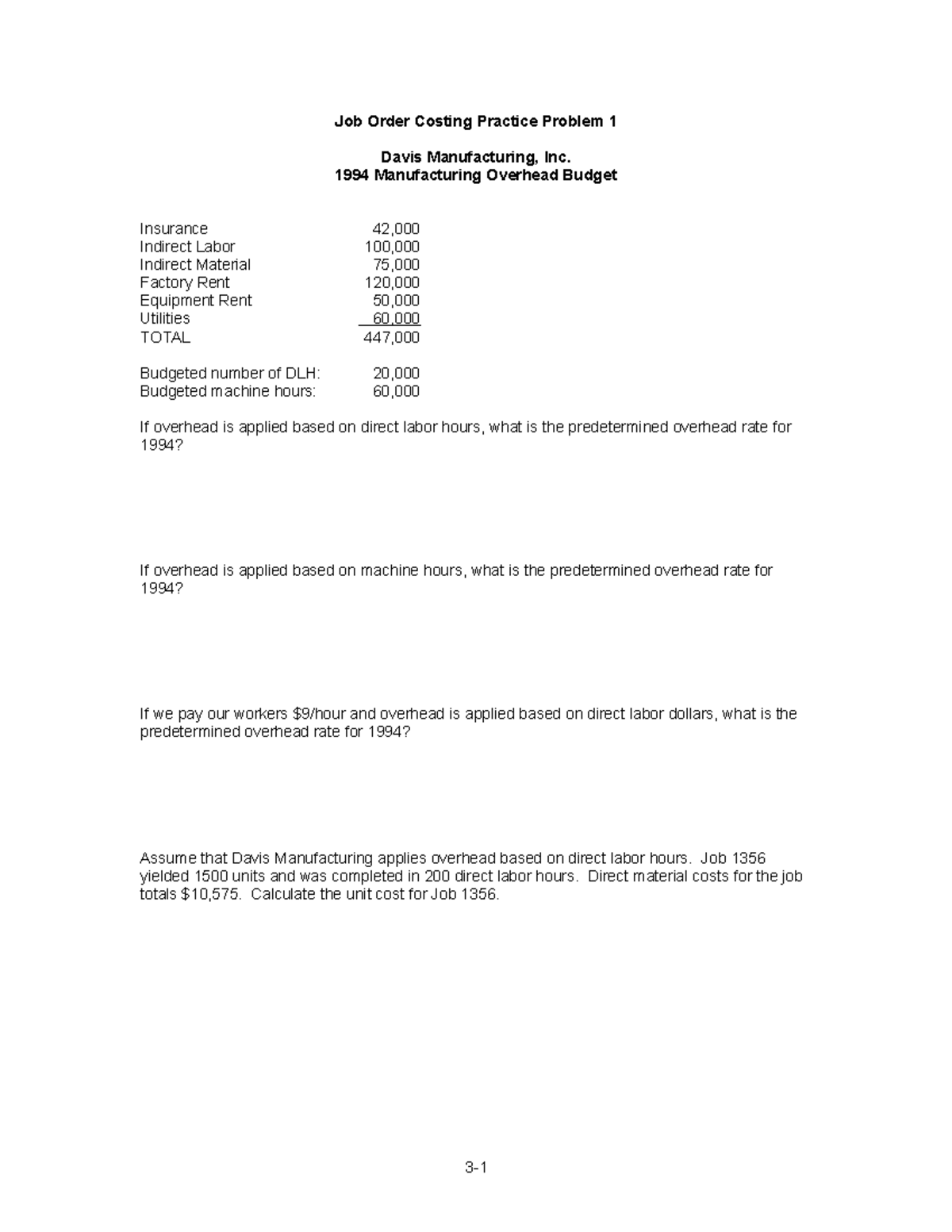 Joborder - job order - Davis Manufacturing, Inc. 1994 Manufacturing ...