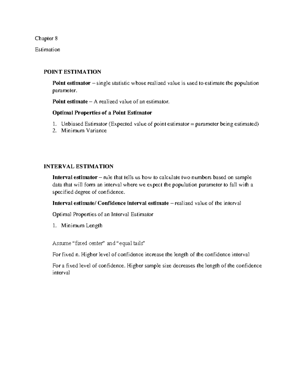 Chapter 8 - Estimation - Introduction to Statistics - University of the ...