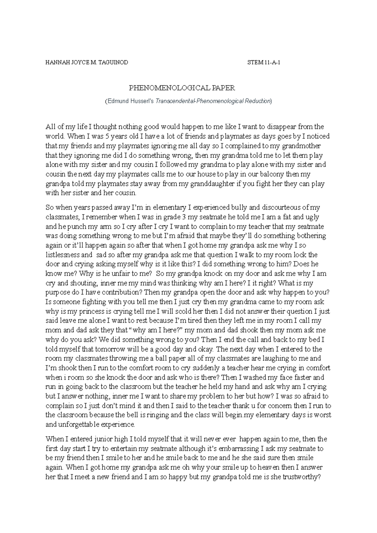 Phenomenological Paper , Taguinod, STEM 11-A-1 - HANNAH JOYCE M ...