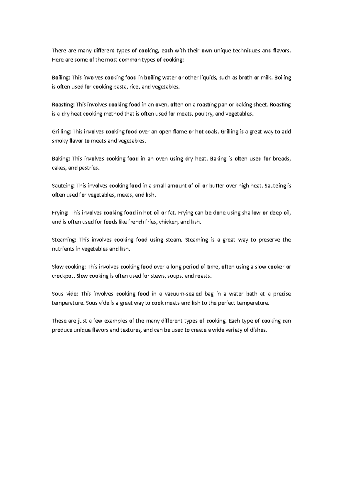 Methods of cooking - There are many different types of cooking, each ...