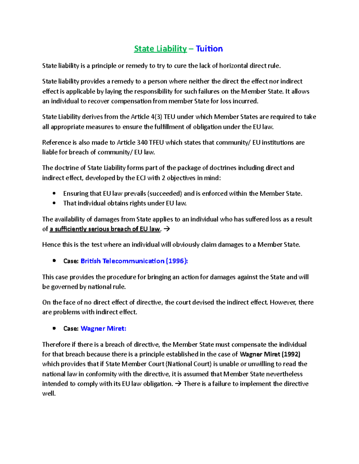 Doctrine of State Liability - summary - State Liability Tuition State ...