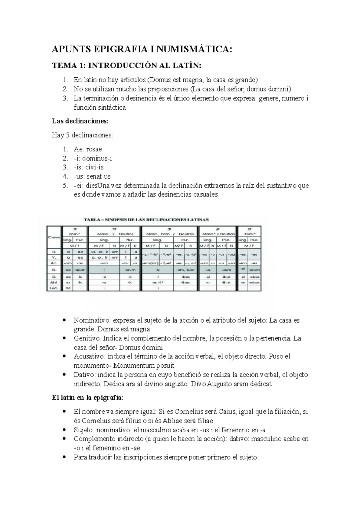 Apunts Epigrafia I Numismàtica - APUNTS EPIGRAFIA I NUMISMÀTICA: TEMA 1: INTRODUCCIÓN AL LATÍN ...