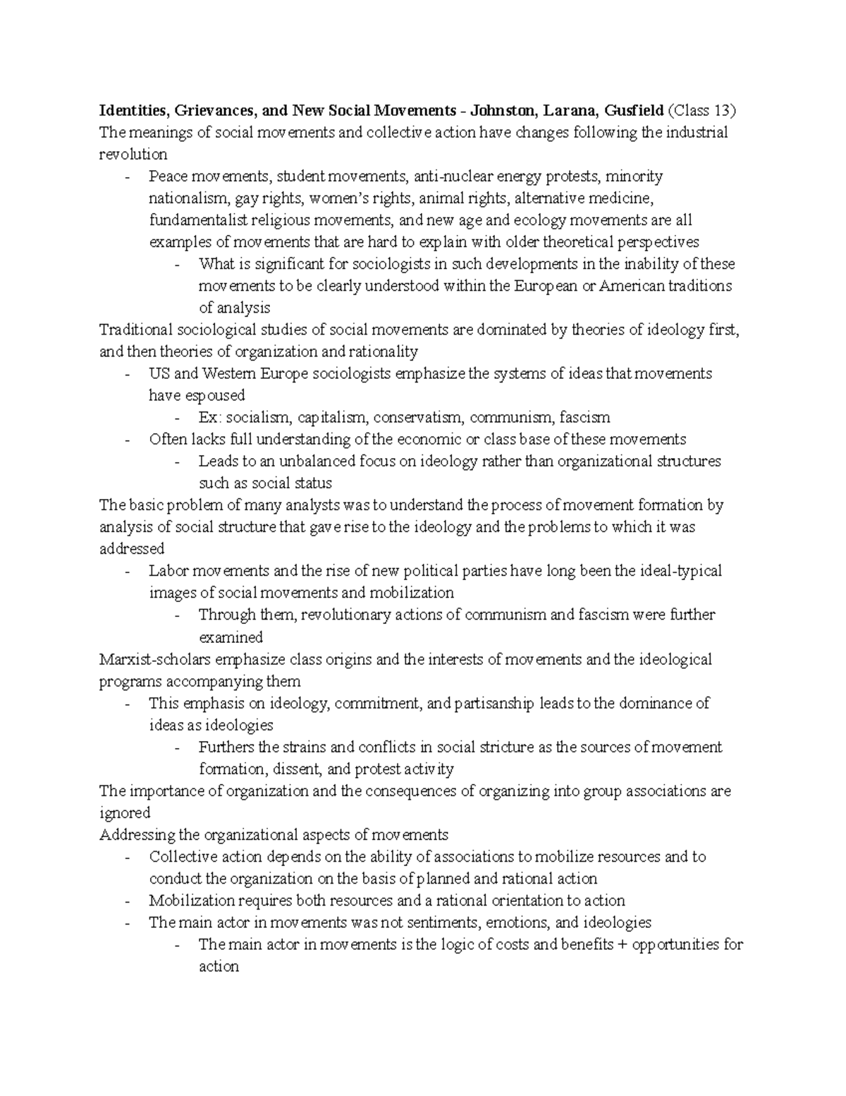PS 386 Reading Summaries New Social Movements - Identities, Grievances ...