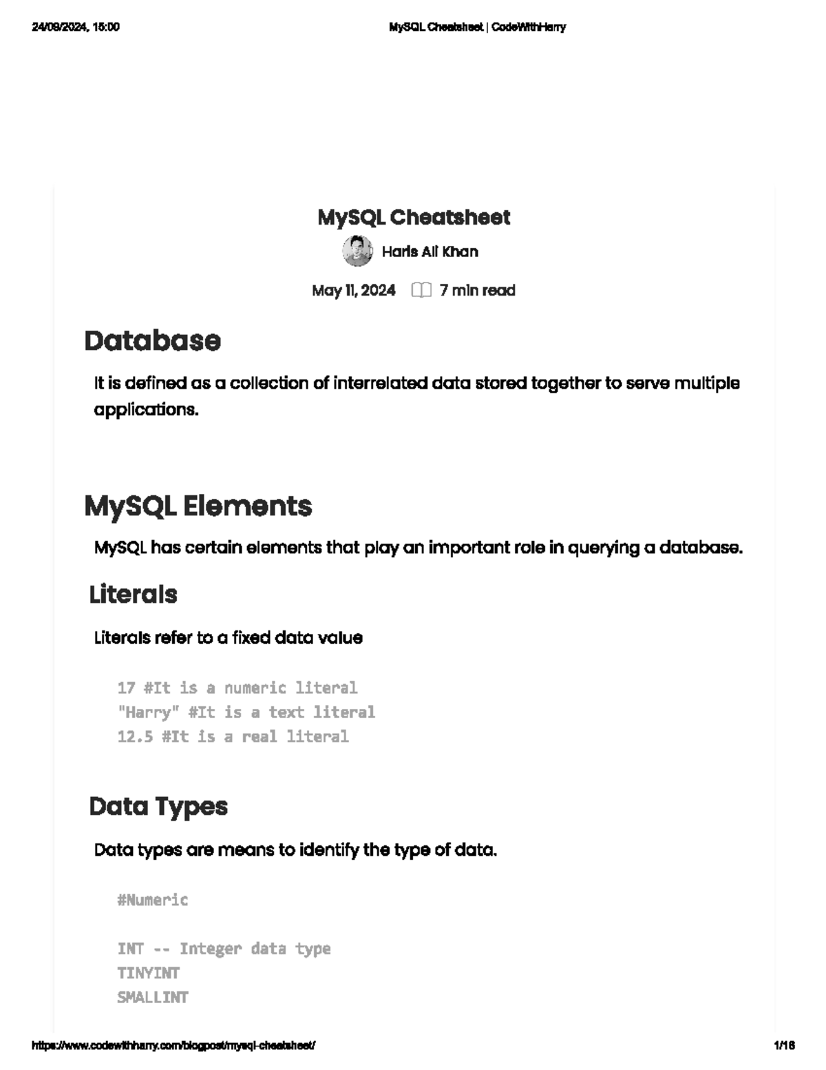 Cheatsheet Mysql - Oneshot for sql - 15:00 MySQL Cheatsheet I ...