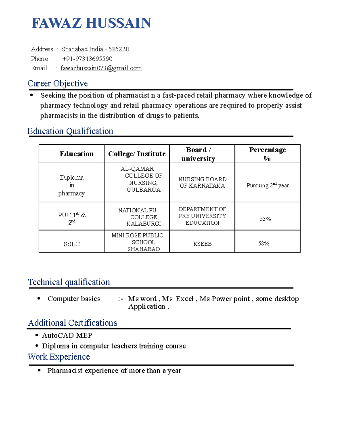 Fawaz Hussain - i want projects reports - FAWAZ HUSSAIN Address ...