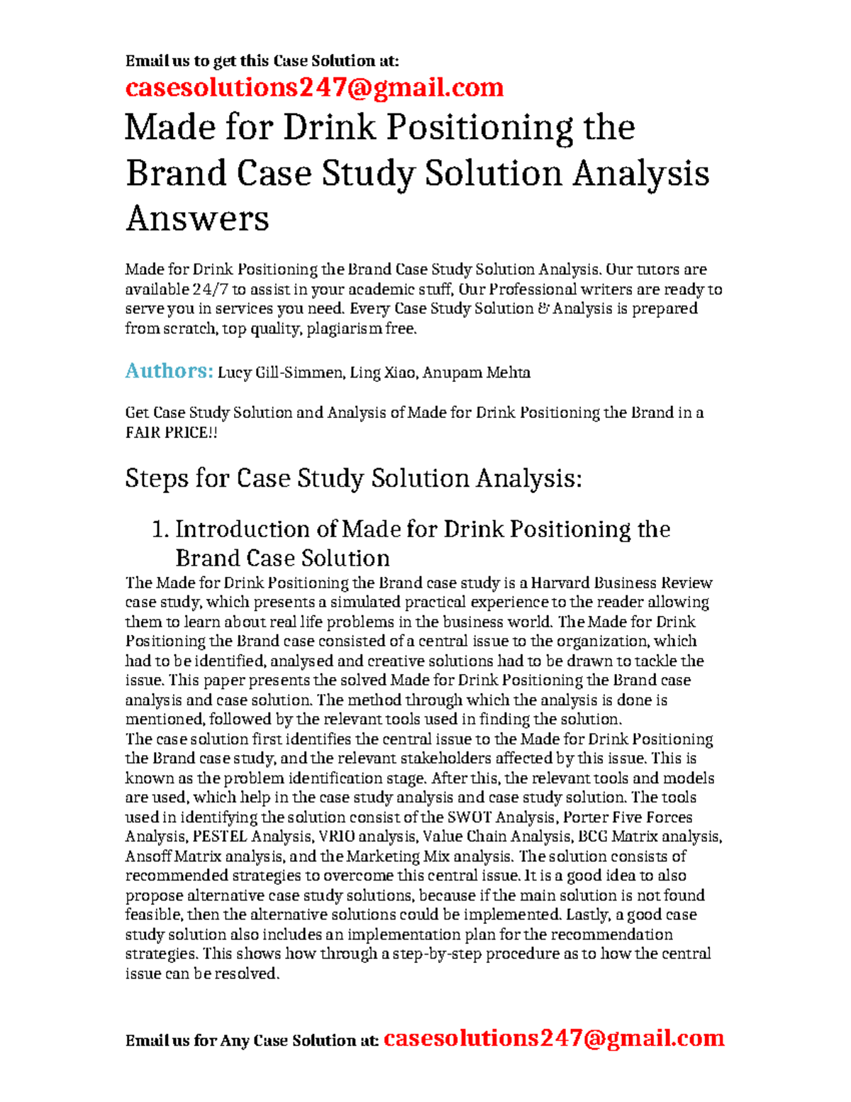 Case Solution Made for Drink Positioning the Brand - casesolutions247 ...