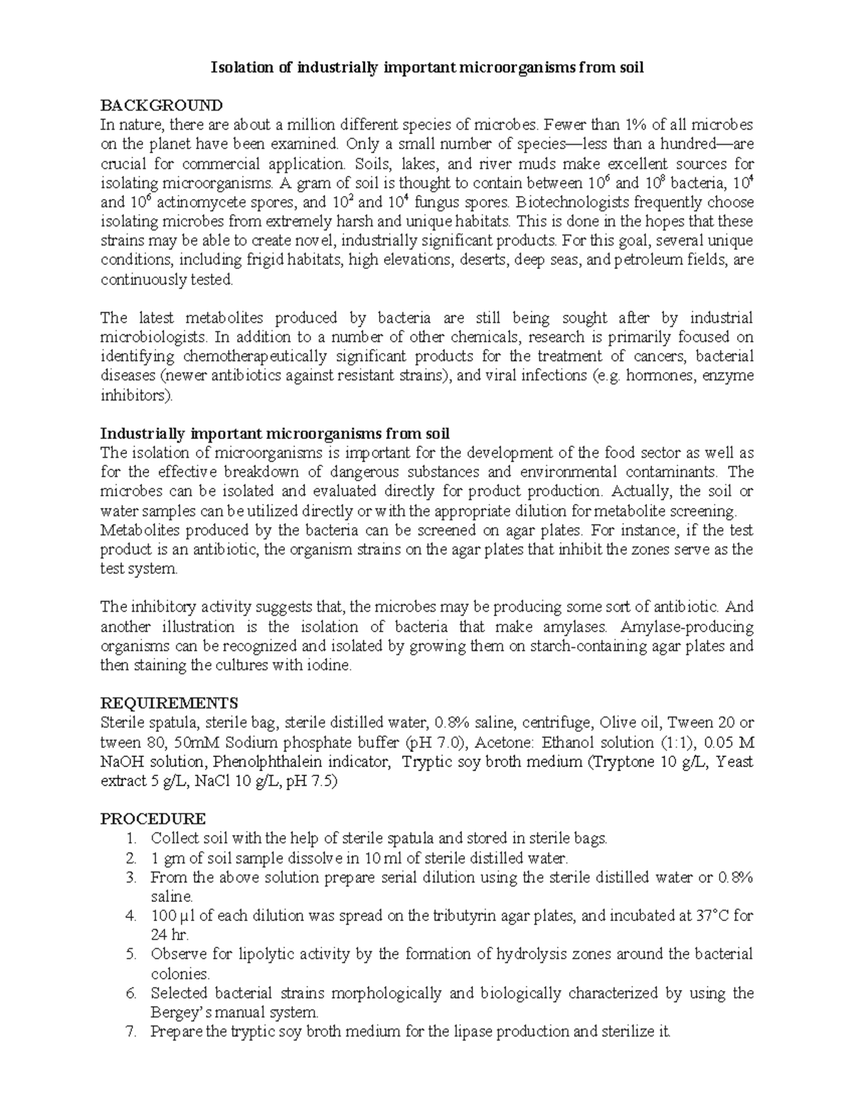 Isolation of industrially important microorganisms from soil ...