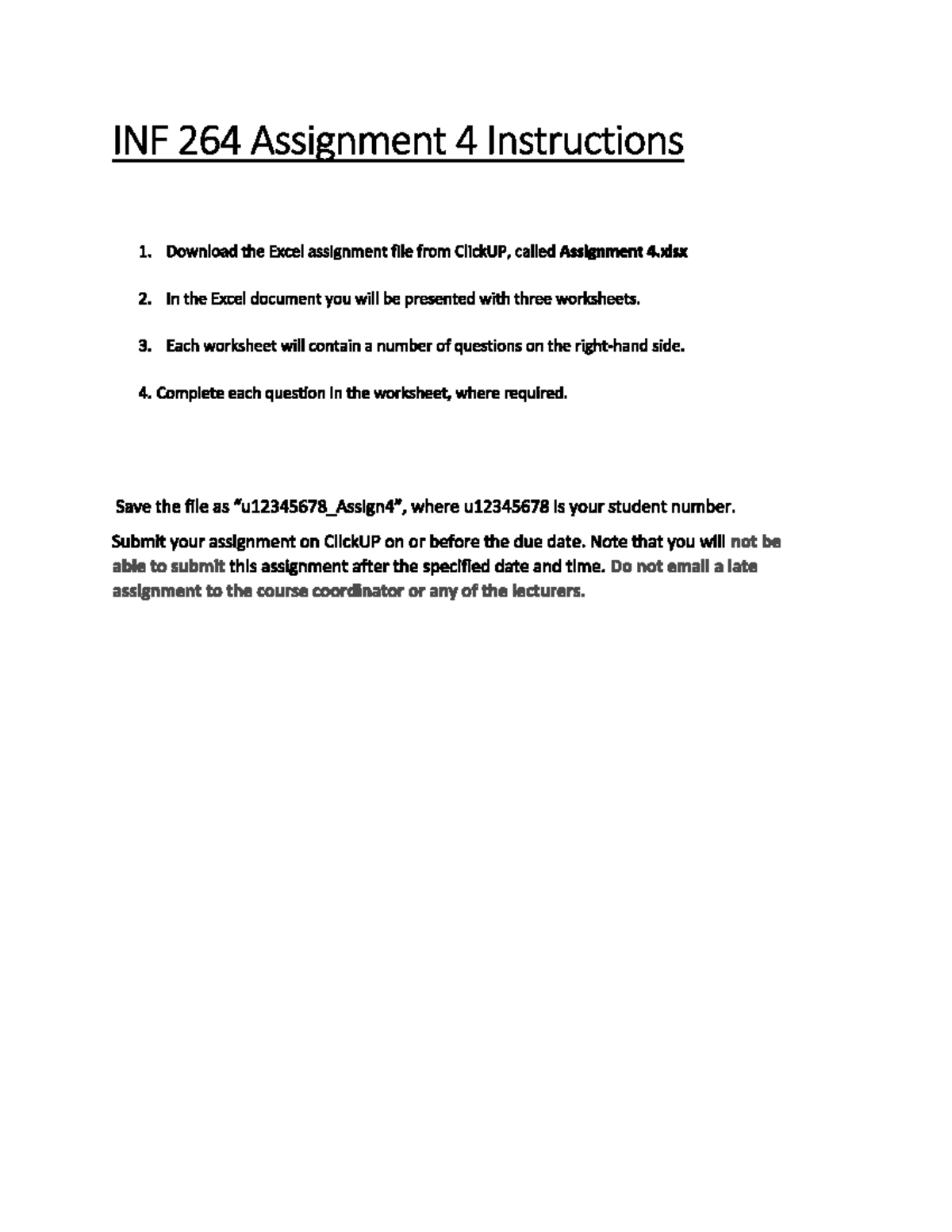 Assignment 4 Instructions PRACTICE PAPER FOR CLASS TEST INF 264