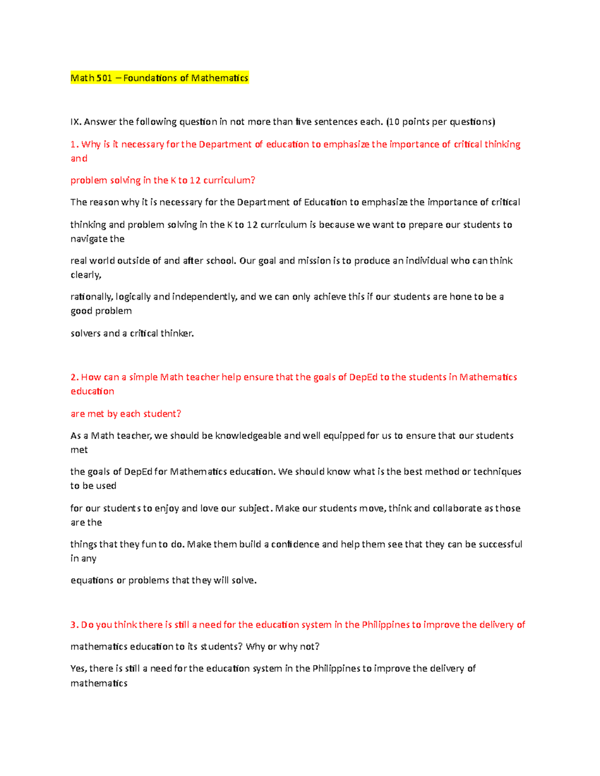 Questions ABOUT COMPREHENSIVE EXAMINATION (SAMPLE) - Math 501 ...