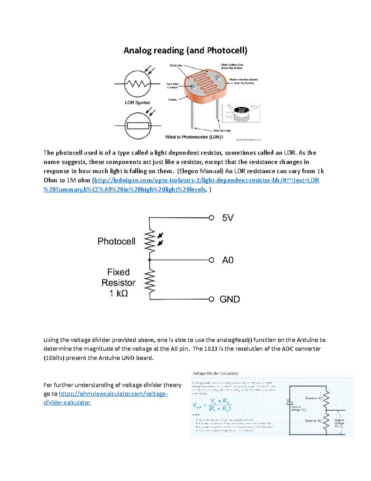 Analog reading Lecture - Analog reading (and Photocell) The photocell ...