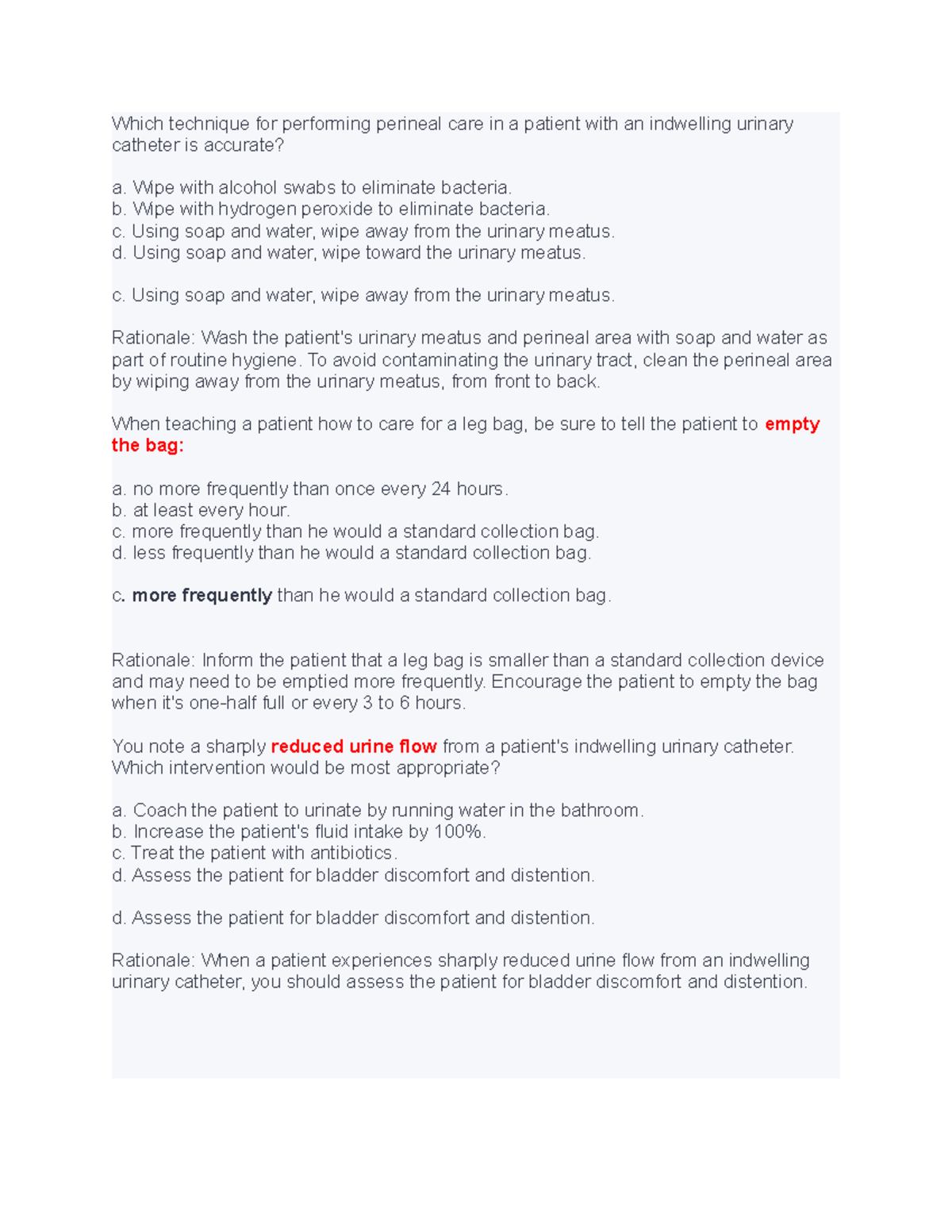 Catheter quiz - nothing - Which technique for performing perineal care ...