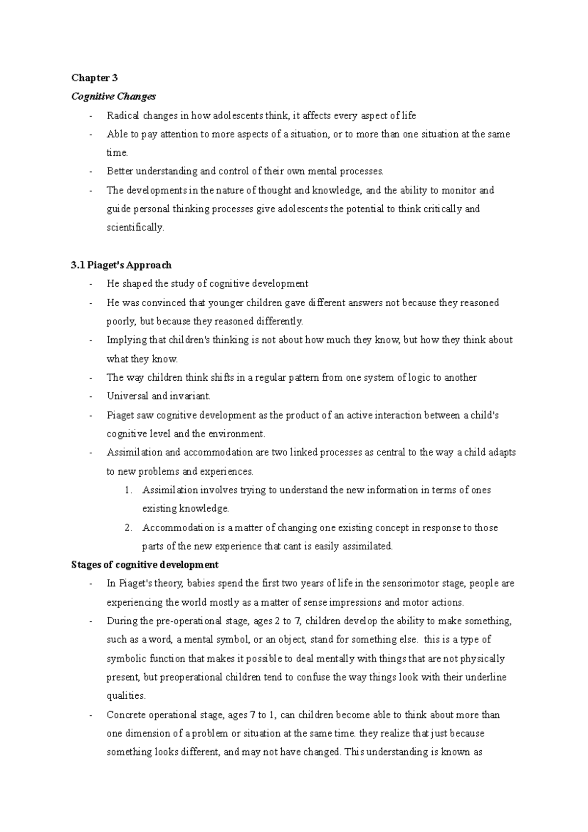 Frhd textbook chapter 3 notes - Chapter 3 Cognitive Changes - Radical ...