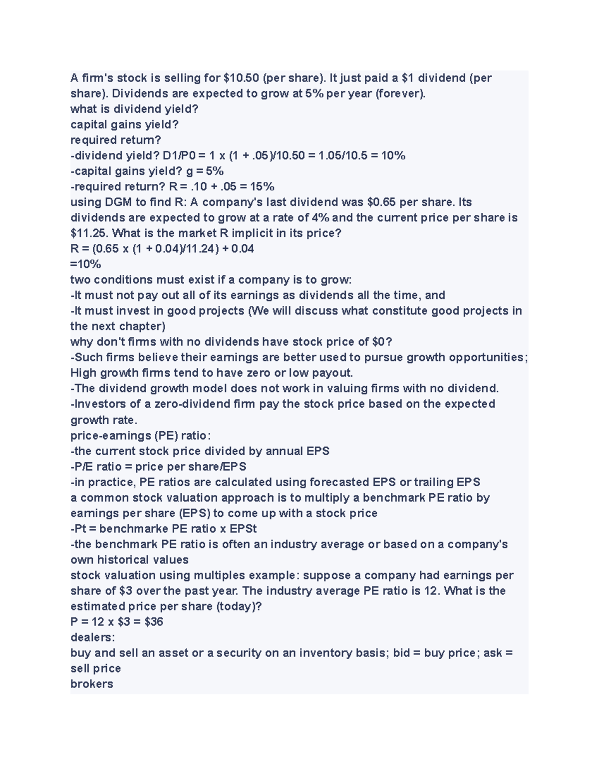 CORP FIN #4 - EXAM REVIEW - A firm's stock is selling for $10 (per ...