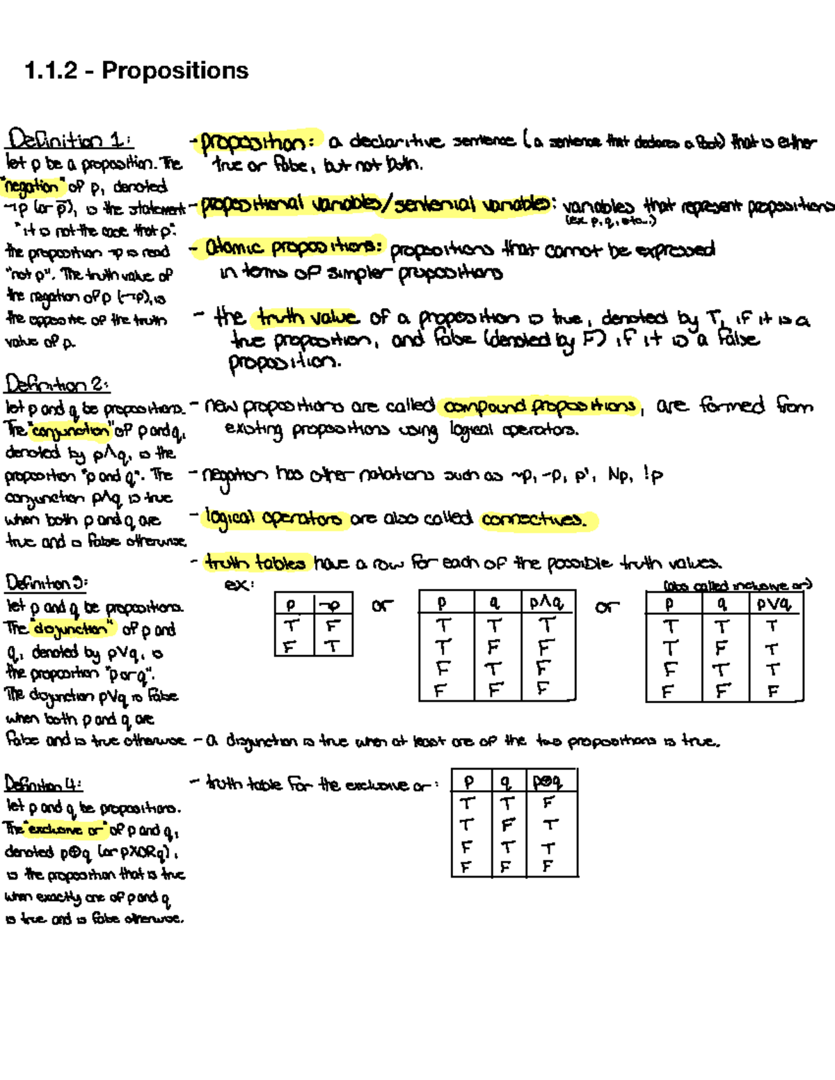 1.1 - Propositional Logic - 1.1 - Propositions Definition proposition : a declarative sentence ...
