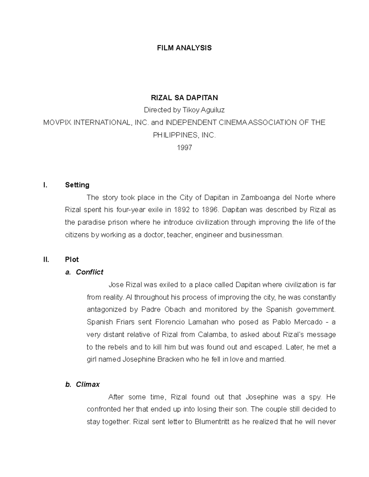 FILM- Analysis-Rizal - movie review - FILM ANALYSIS RIZAL SA DAPITAN ...