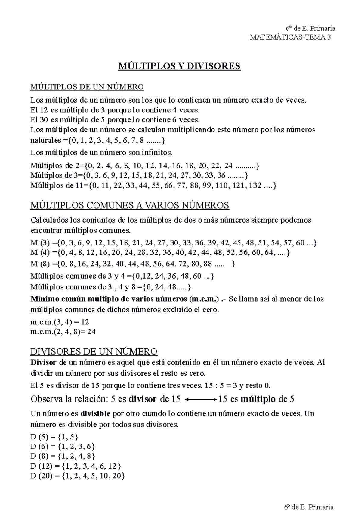 Multiplos-y-divisores - 6º de E. Primaria MATEMÁTICAS-TEMA 3 MÚLTIPLOS ...