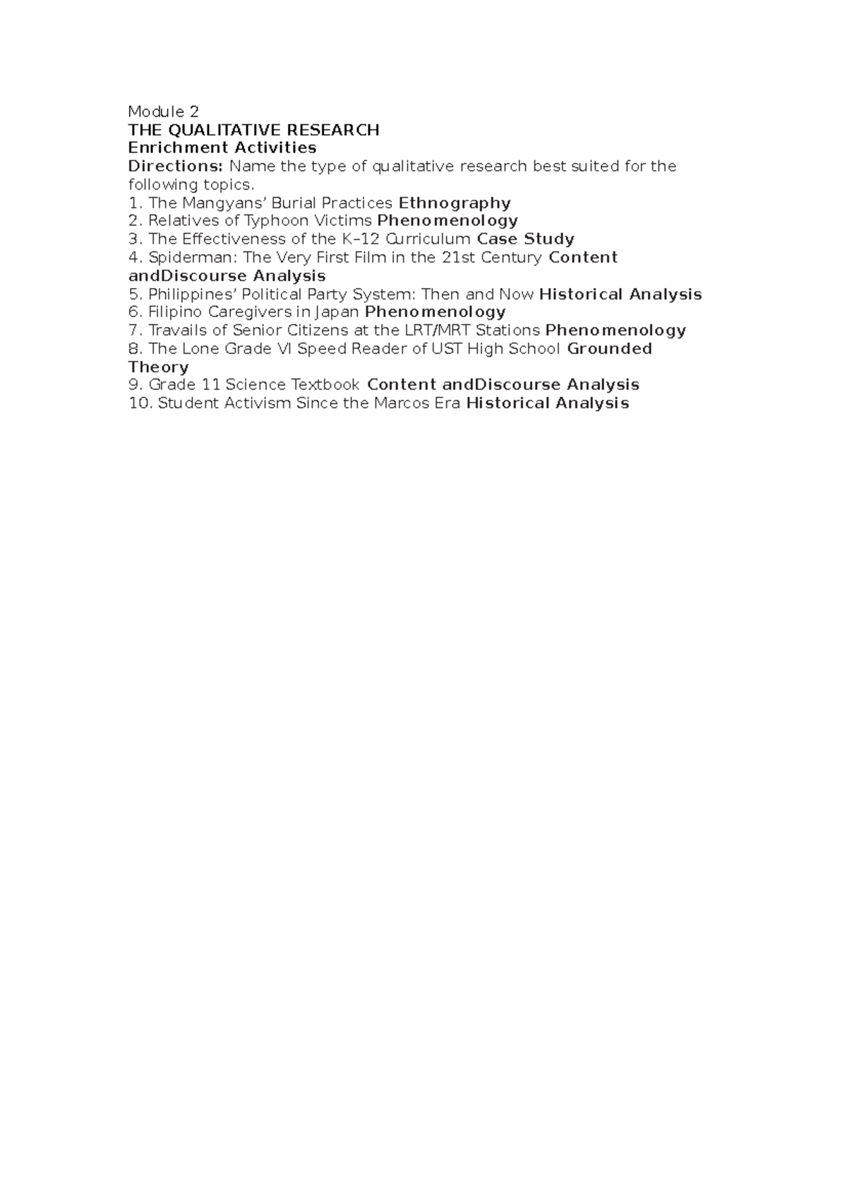 Module 2 - Activity in Research - Module 2 THE QUALITATIVE RESEARCH ...
