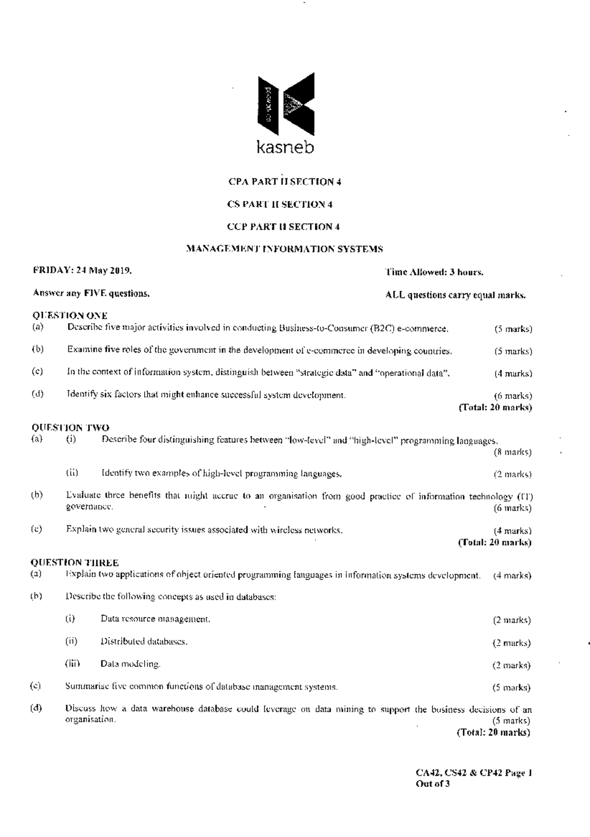 MIS MAY 2019 9 - ICT PAST PAPERS - Information Technology - Studocu