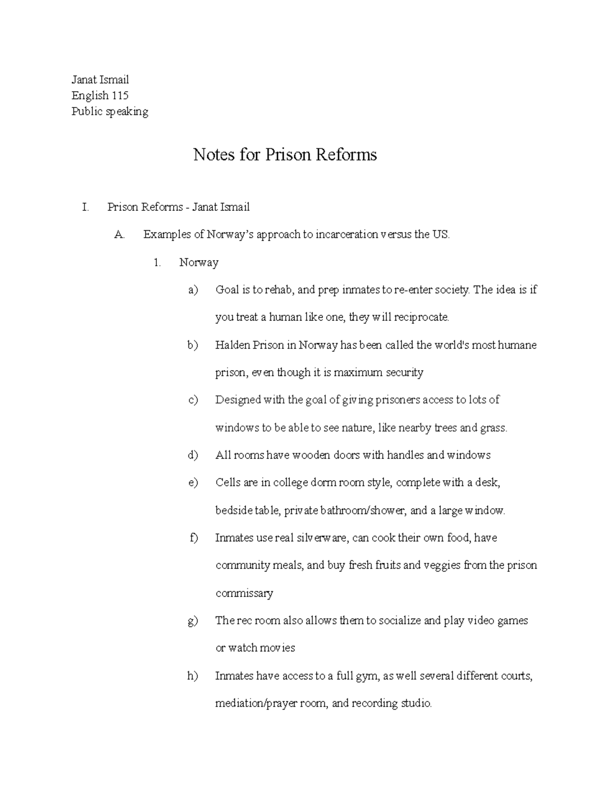 Notes for prison reforms - Janat Ismail English 115 Public speaking ...