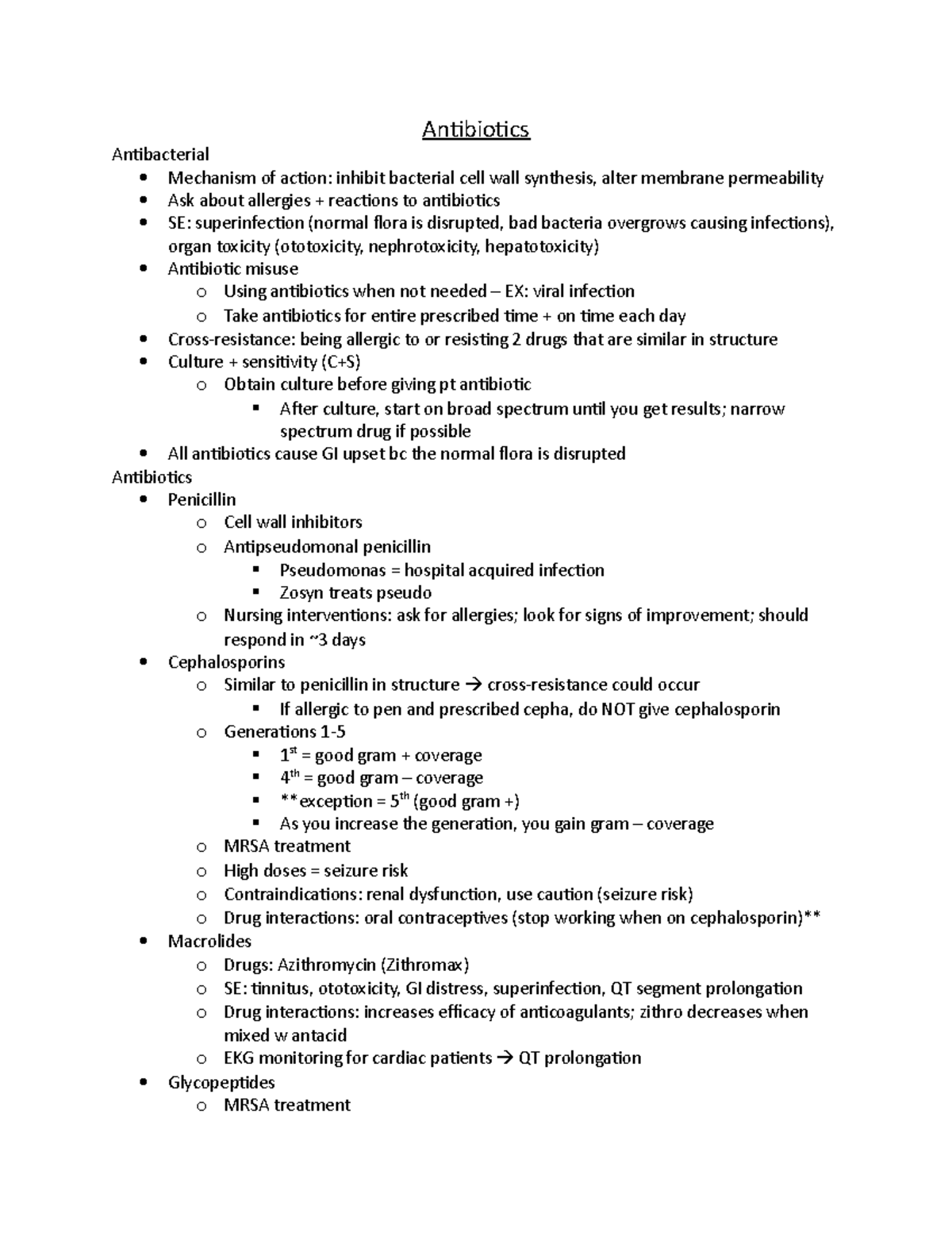 Antibiotics notes - Antibiotics Antibacterial Mechanism of action ...