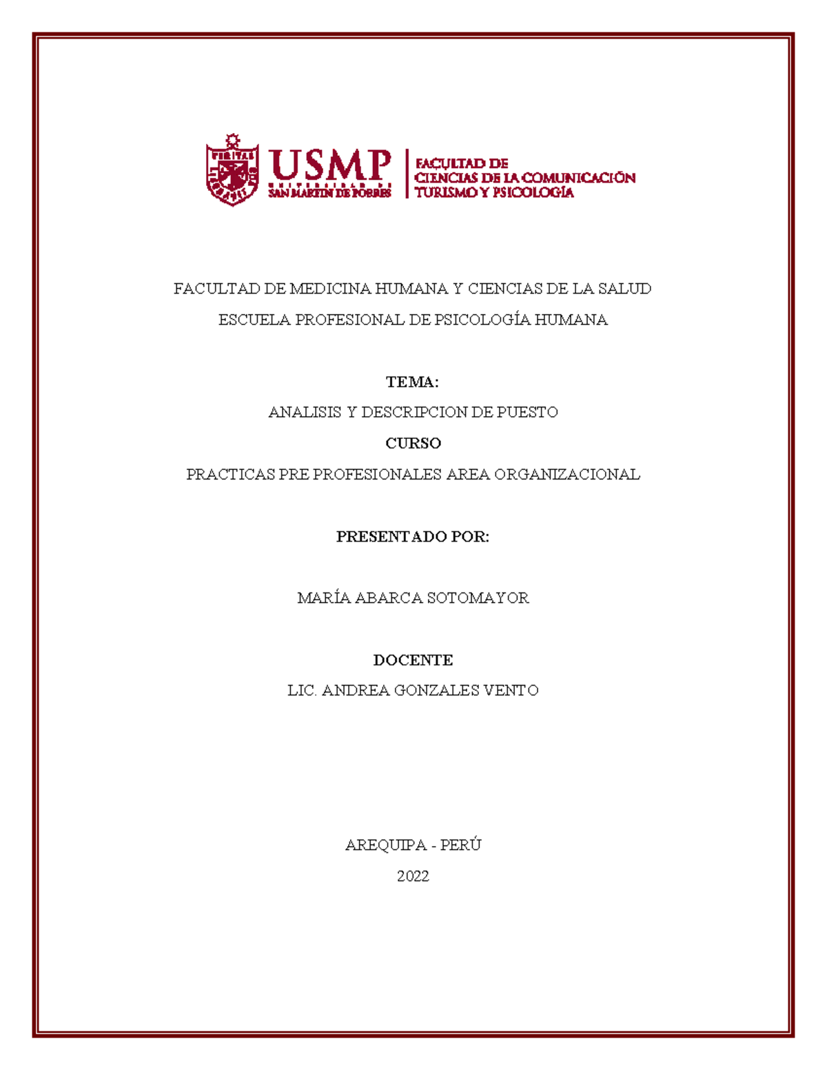 JOB Description - ejemplo - FACULTAD DE MEDICINA HUMANA Y CIENCIAS DE ...