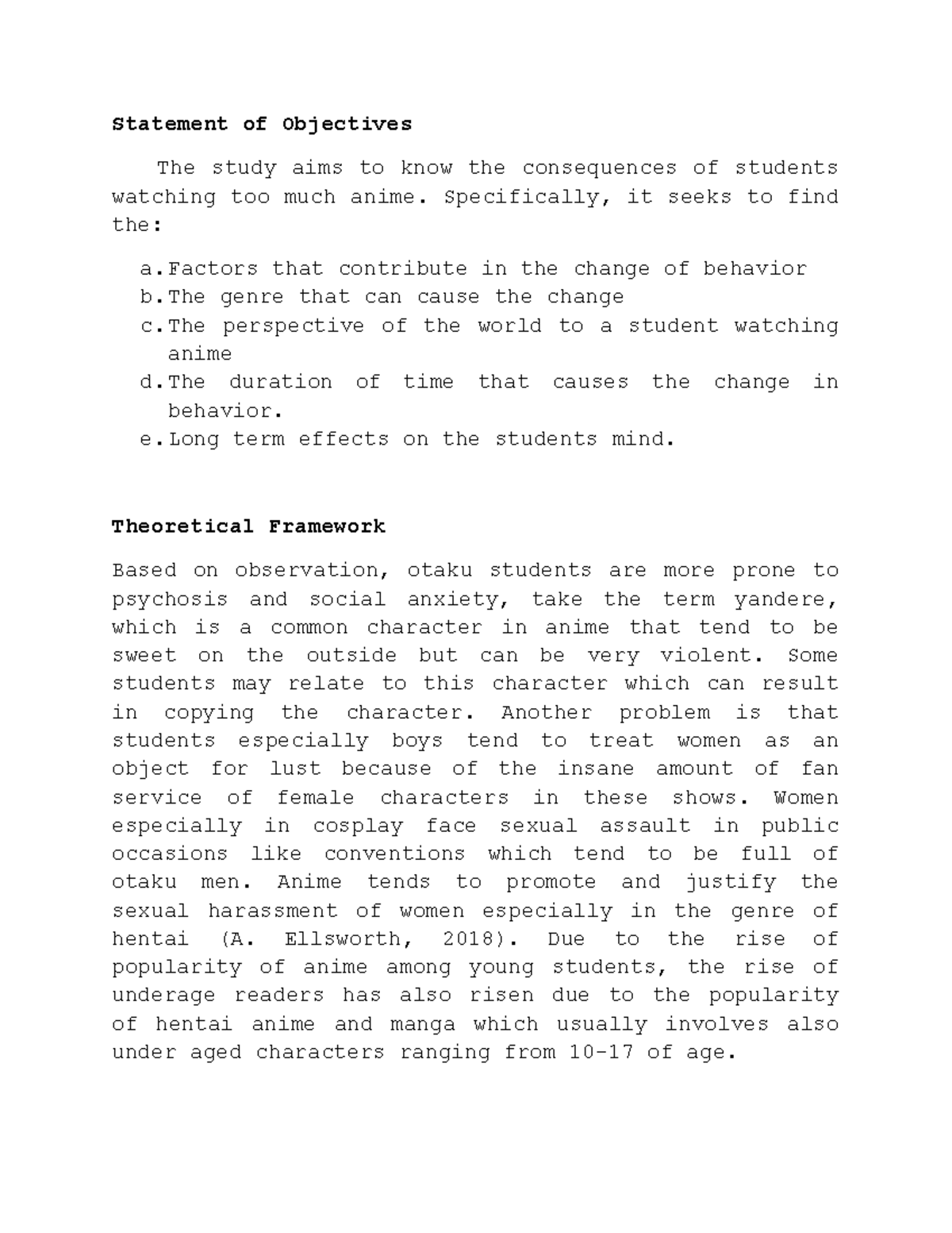 Anime and Students' Behaviour - Statement of Objectives The study aims ...