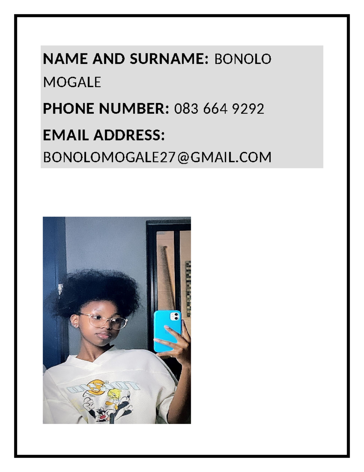Life orientation project - NAME AND SURNAME: BONOLO MOGALE PHONE NUMBER ...