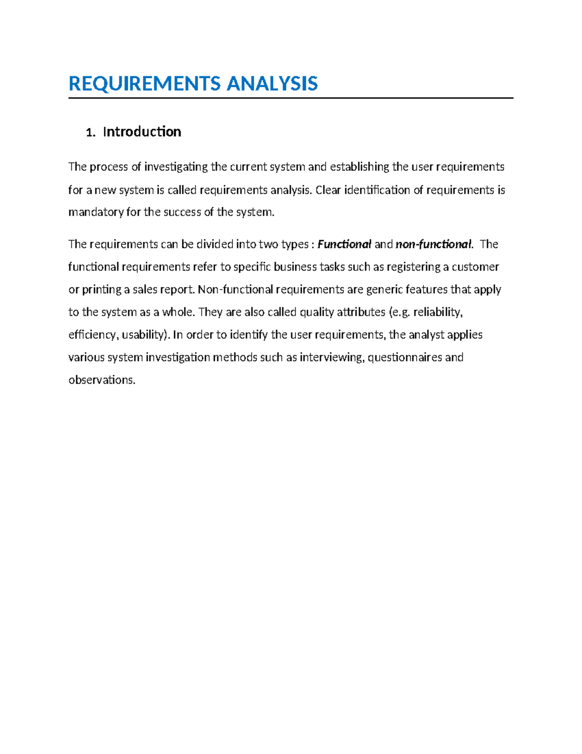 Requirements Analysis - REQUIREMENTS ANALYSIS 1. Introduction The ...