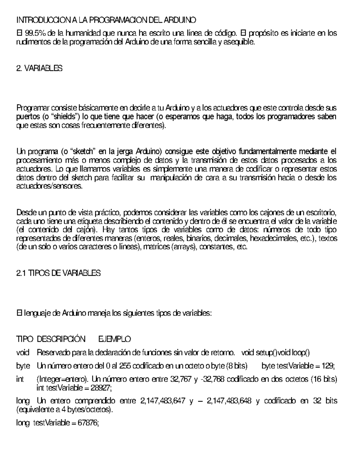 S2- Programaarduinor - programación modular - INTRODUCCION A LA PROGRAMACION DEL ARDUINO El 99% ...