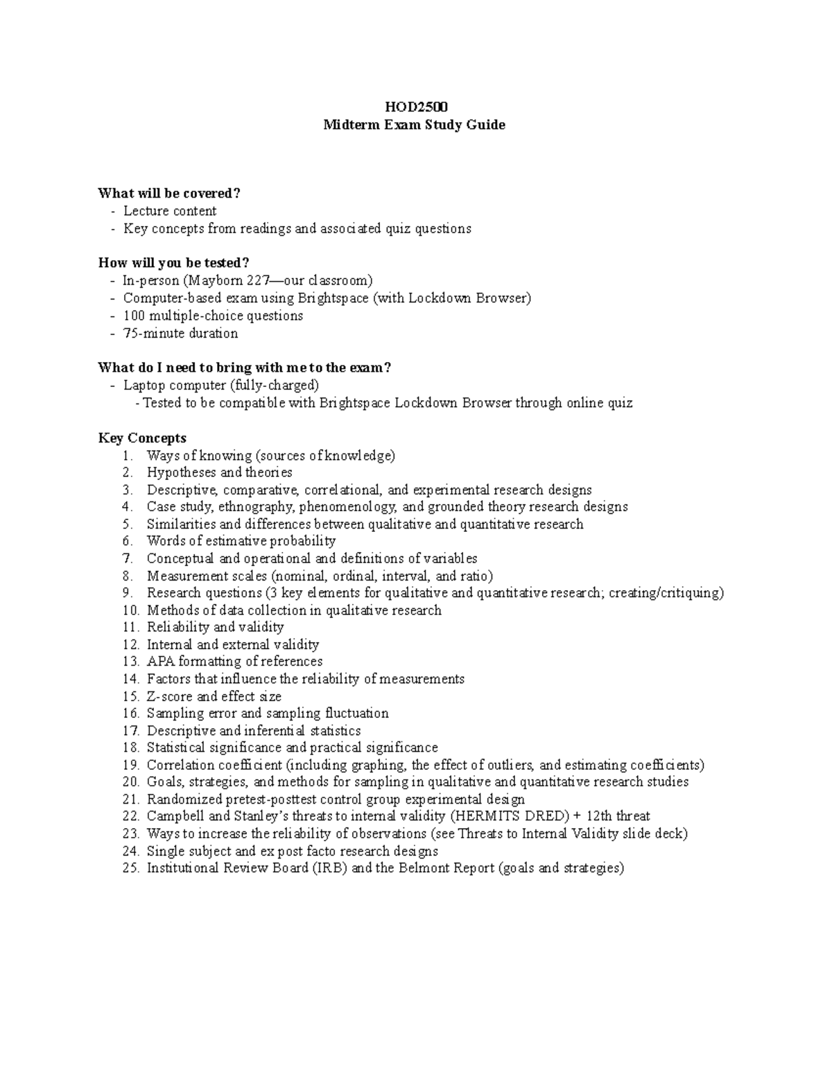 HOD2500 S'23 Midterm Exam Study Guide - HOD Midterm Exam Study Guide ...