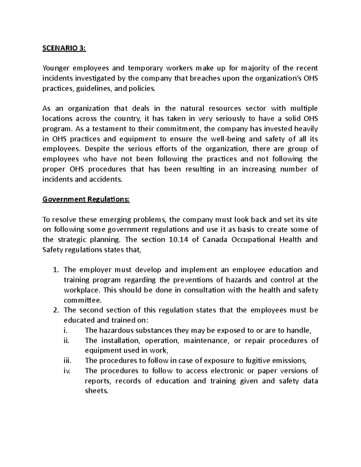 OHS Individual Assignment - SCENARIO 3: Younger employees and temporary ...