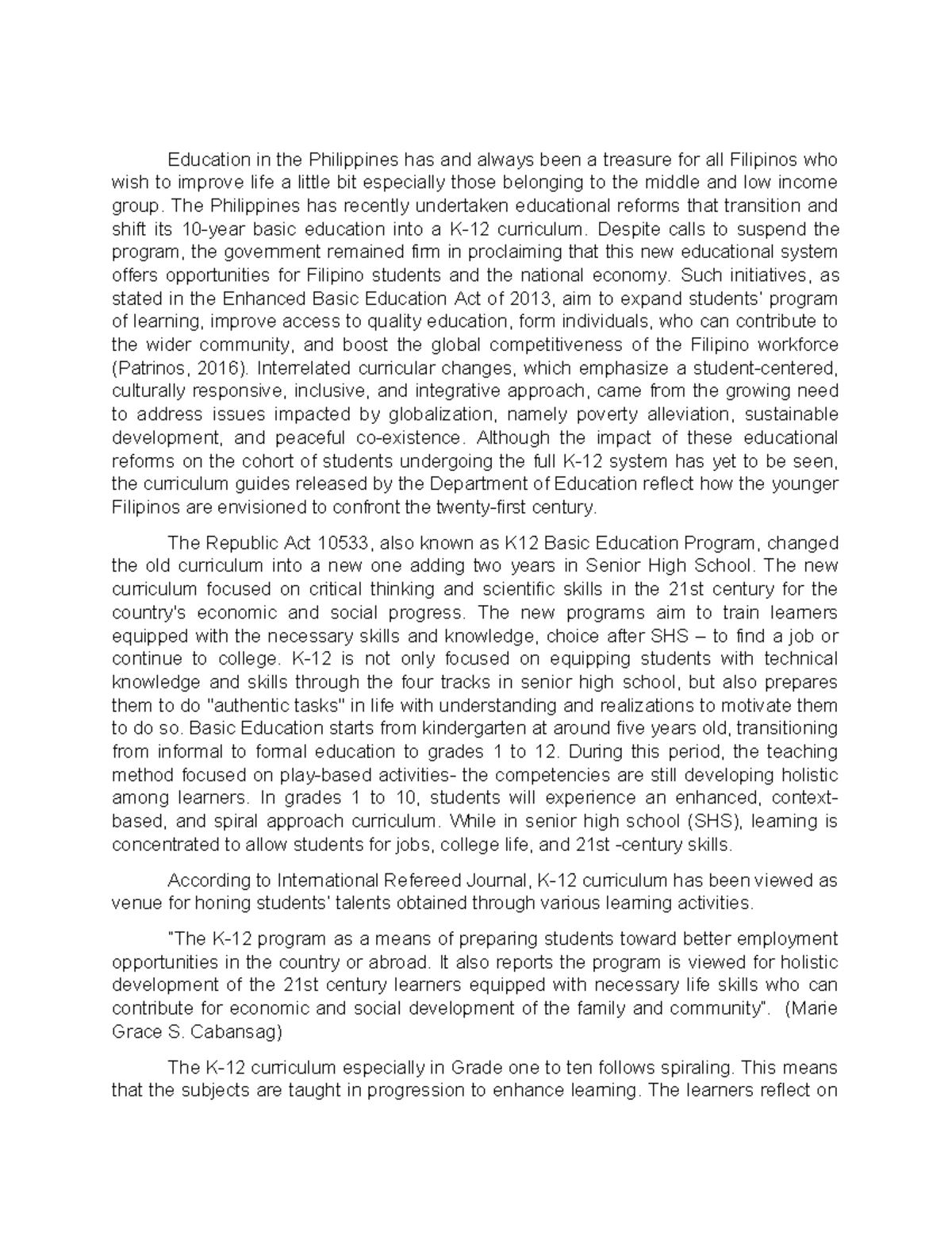 K-12 Education in the Philippines. Republic Act 10533 K12 Basic ...