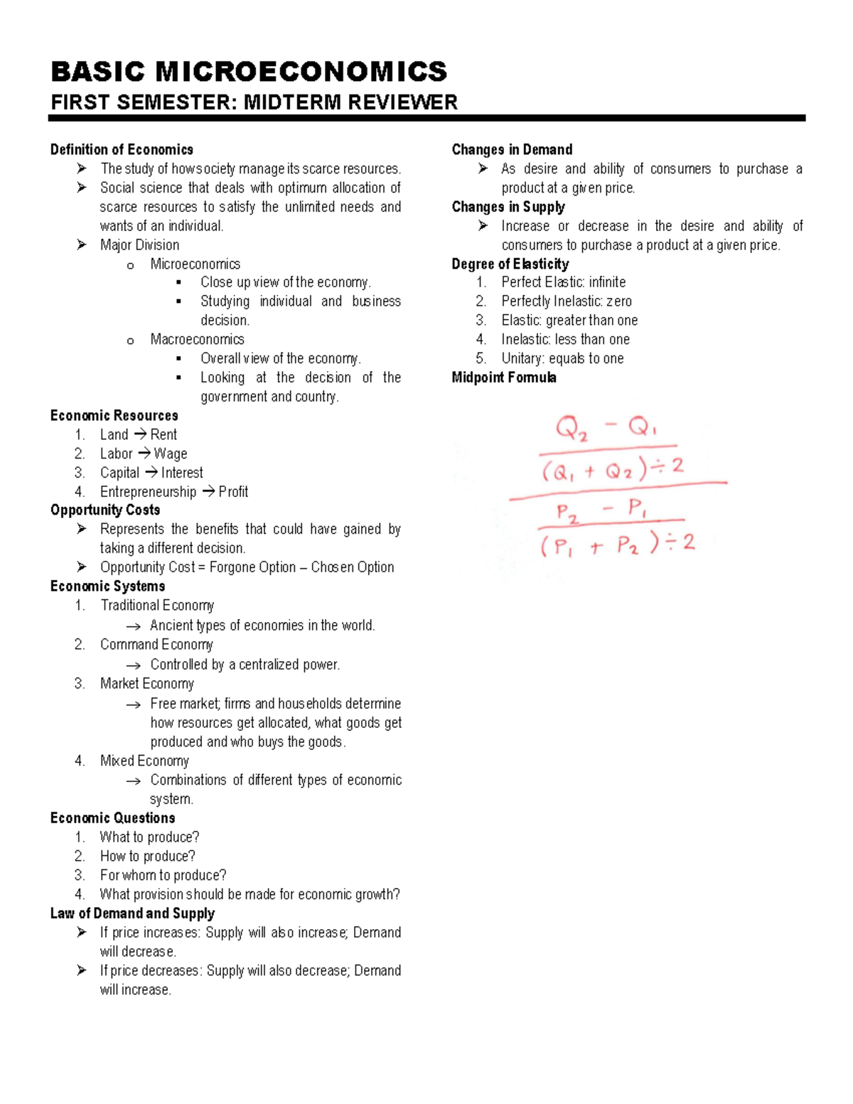Basic Microeconomics - BASIC MICROECONOMICS FIRST SEMESTER: MIDTERM ...