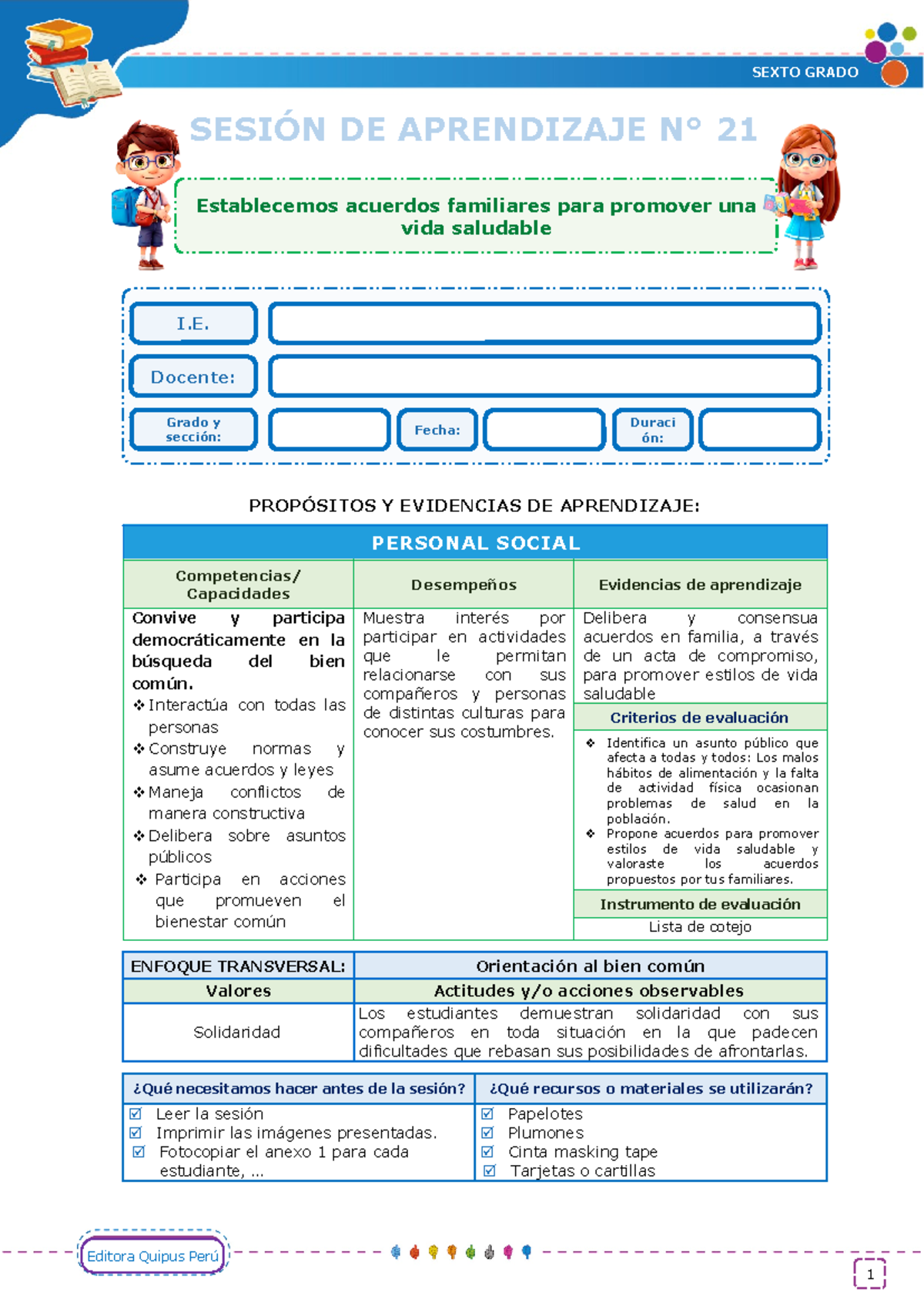 1.- Sesiones de aprendizaje - Semana 3 - UD II - Editora Quipus Perú - Editora Quipus Perú ...