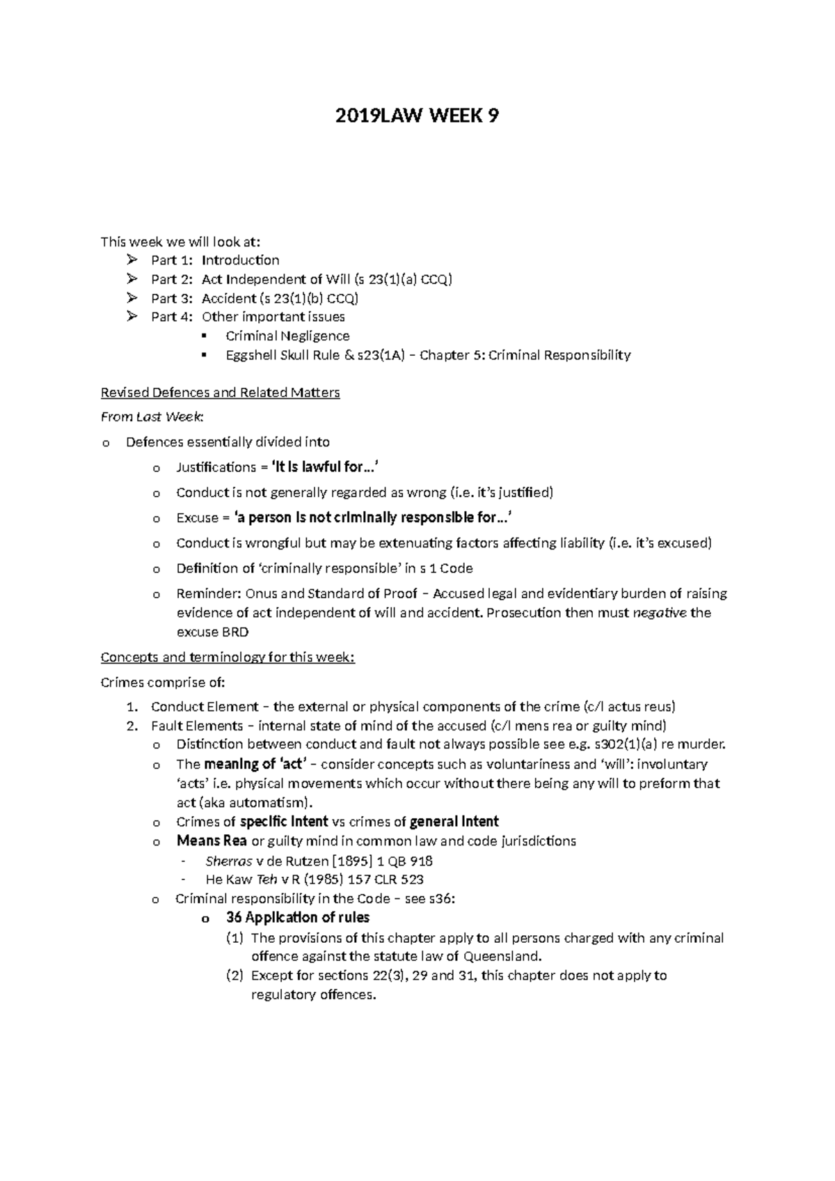 2019 LAW Crime 1 - Week 9 Tutorial and Workshop - 2019LAW WEEK 9 This ...