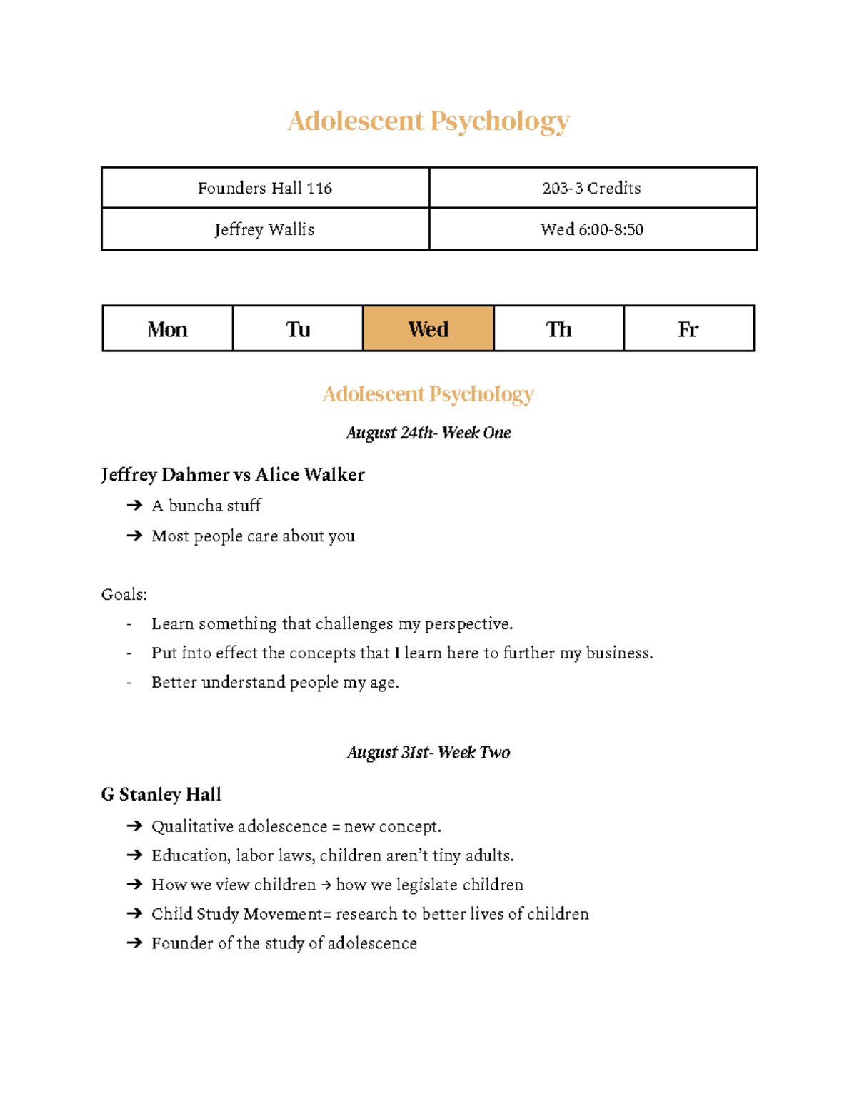 Class Notes Adolescent Psychology - Adolescent Psychology Founders Hall ...