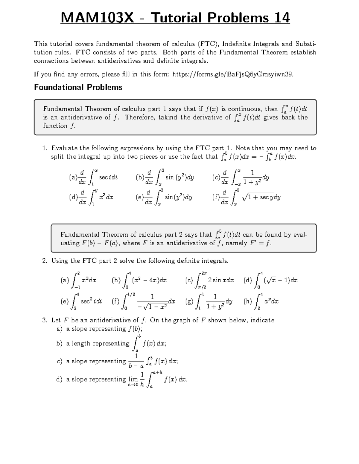 Tutorial 14 - MAM103X - Tutorial Problems 14 This tutorial covers fundamental theorem of ...