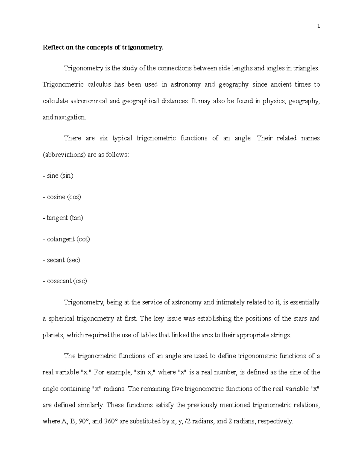 Learning Journal 7 - 1 Reflect on the concepts of trigonometry ...