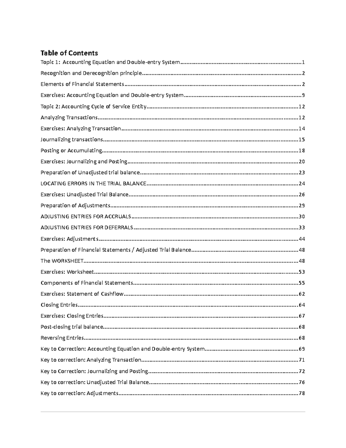 Sevice-Entity-Module - Table of Contents Topic 1: Accounting Equation ...