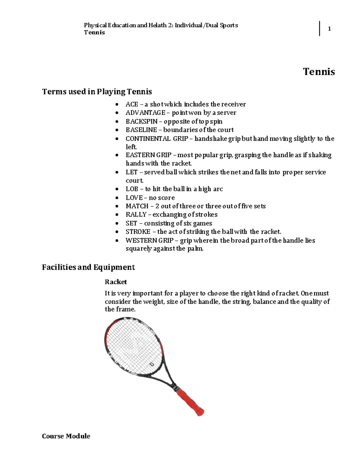 W7-008-Module Tennis - notes and lectures - Physical Education and ...