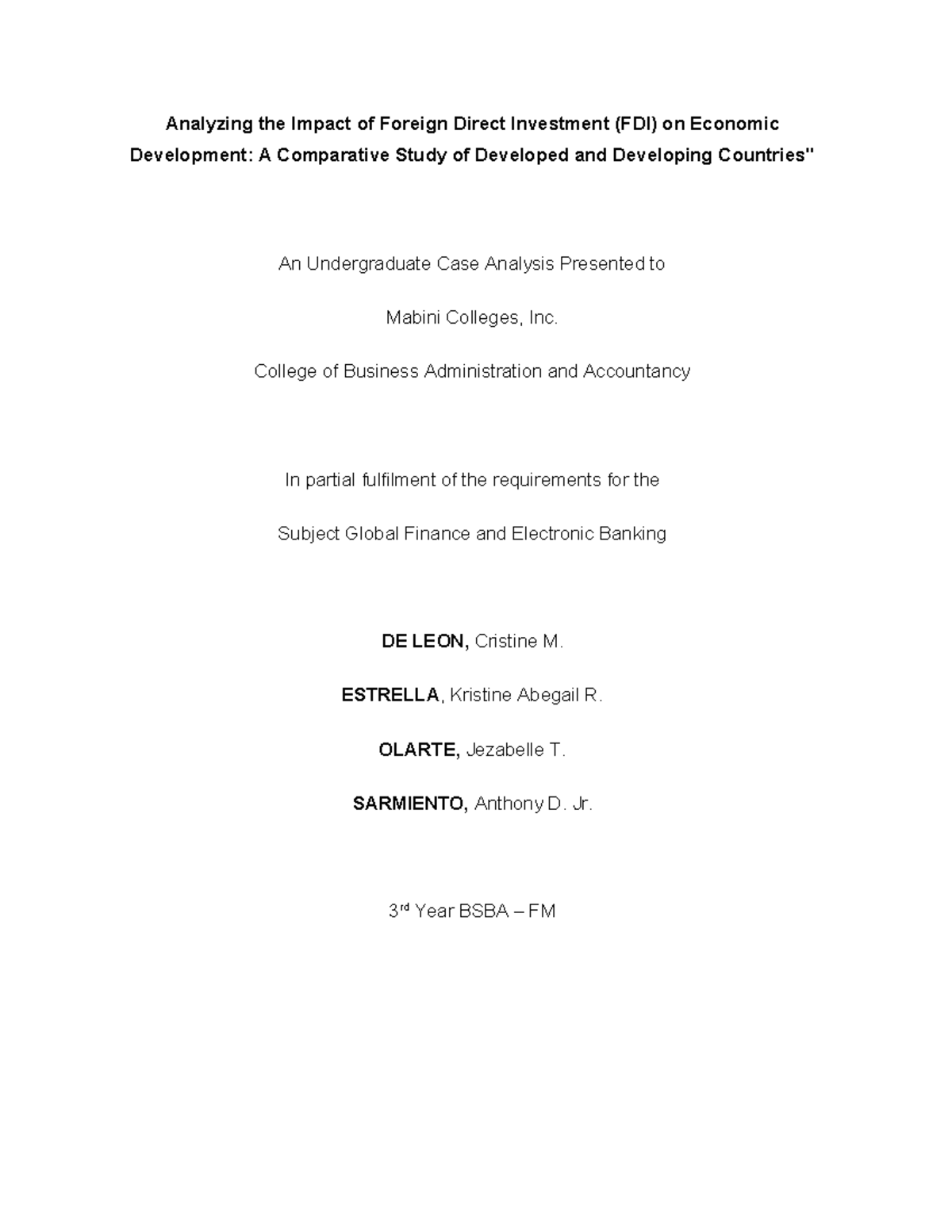 FDI case analysis paper 2 - Analyzing the Impact of Foreign Direct ...
