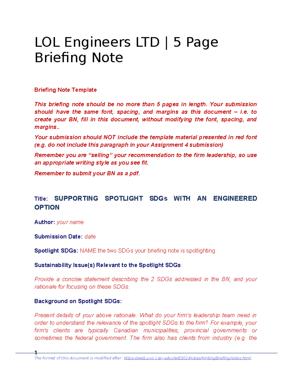Briefing Note Template - LOL Engineers LTD | 5 Page Briefing Note ...
