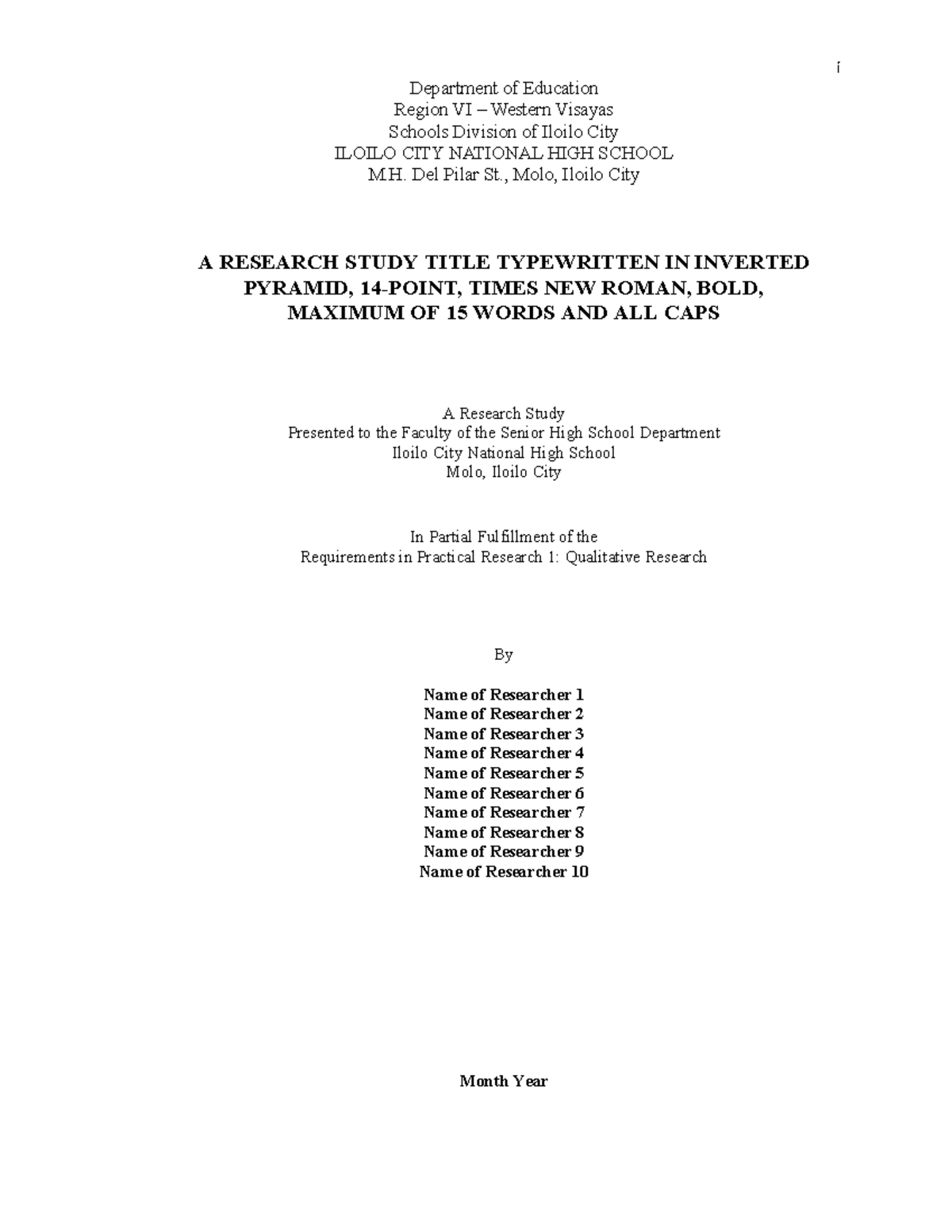 Student Reasearch Guidelines FOR Practical Research 1 - i Department of ...