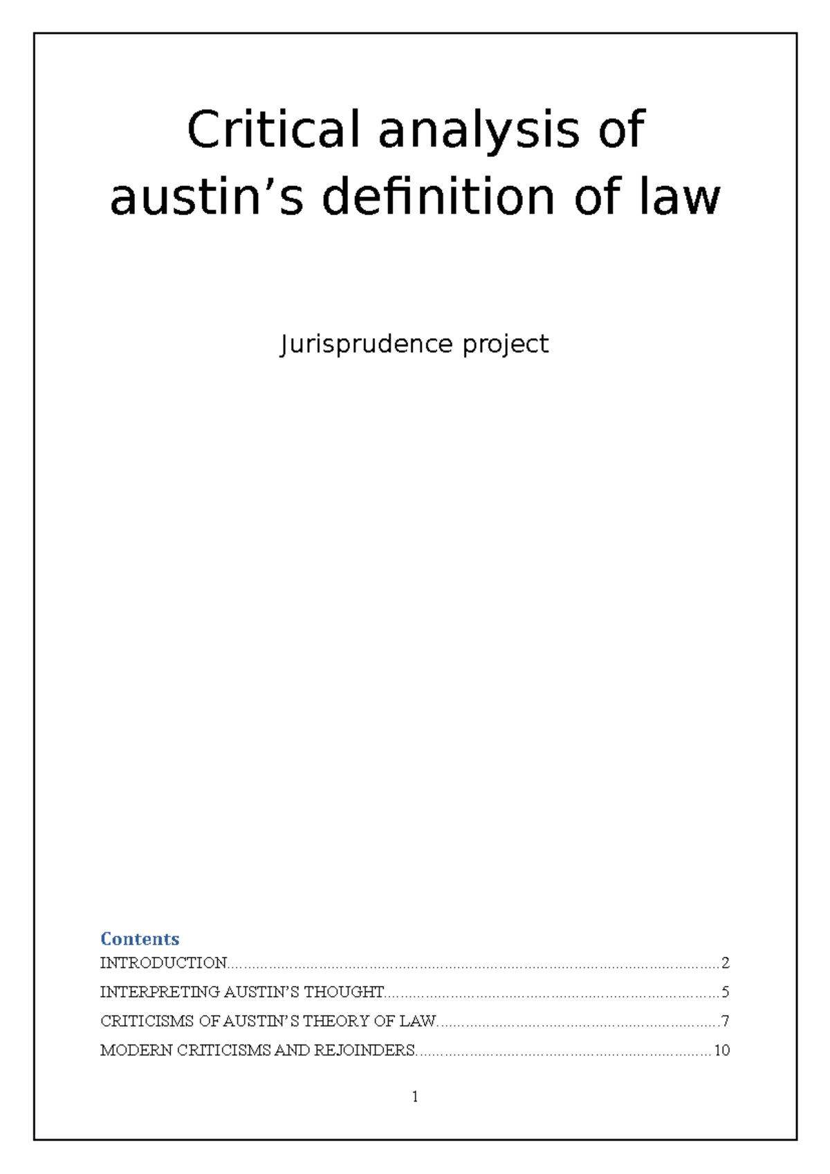 Critical analysis of Austins definition of law - Critical analysis of ...