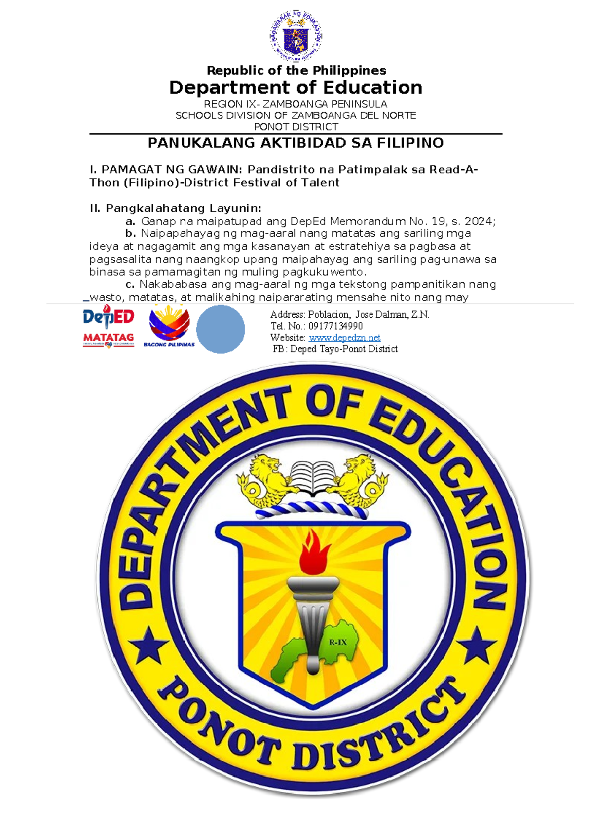 2024-Pandistritong aktibidad-DFOT - Department of Education REGION IX ...