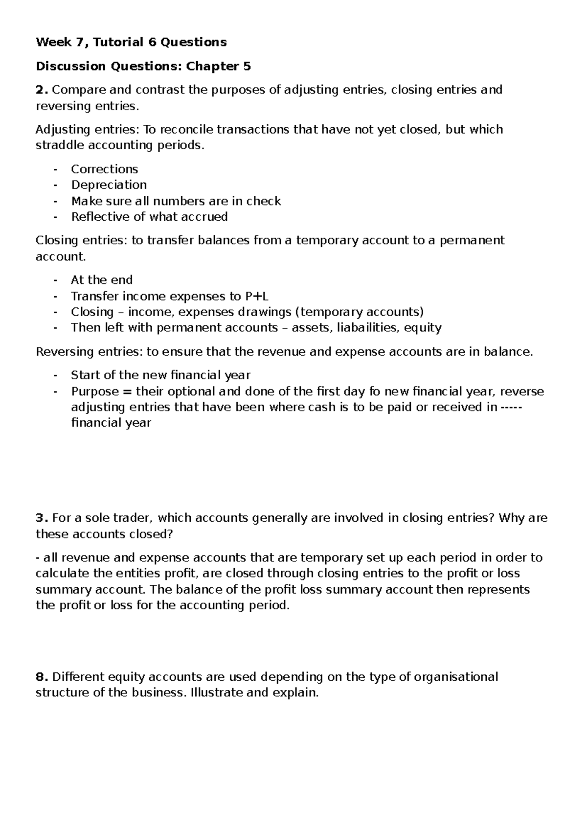 Accounting Week 7, Tutorial 6 Questions - Week 7, Tutorial 6 Questions ...