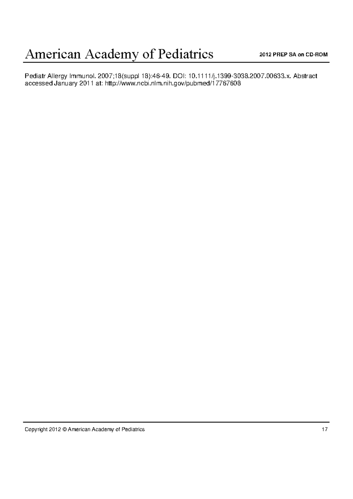 Clinical Medicine-10 - Pediatr Allergy Immunol. 2007;18(suppl 18):46-49 ...